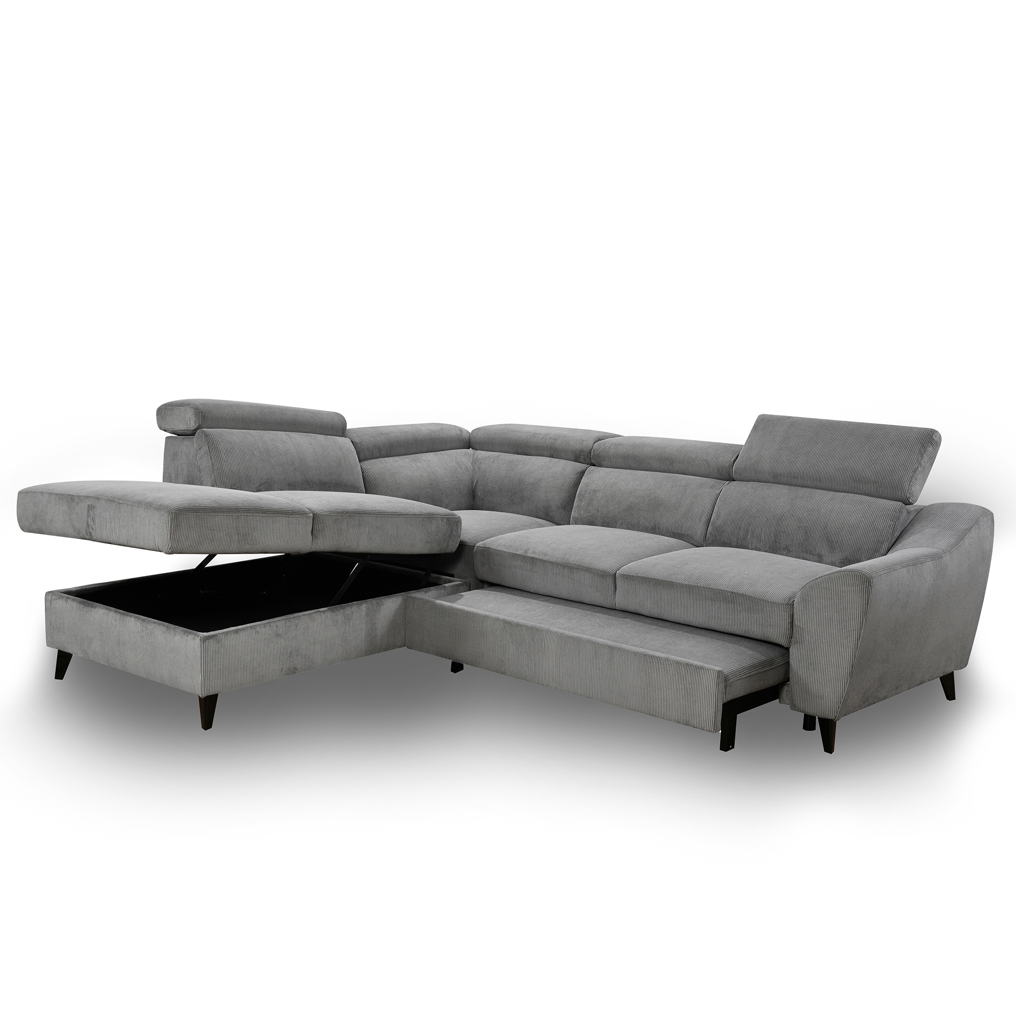 Canap 233 D Angle Convertible Emma Avec Coffre De Rangement Gris Meub